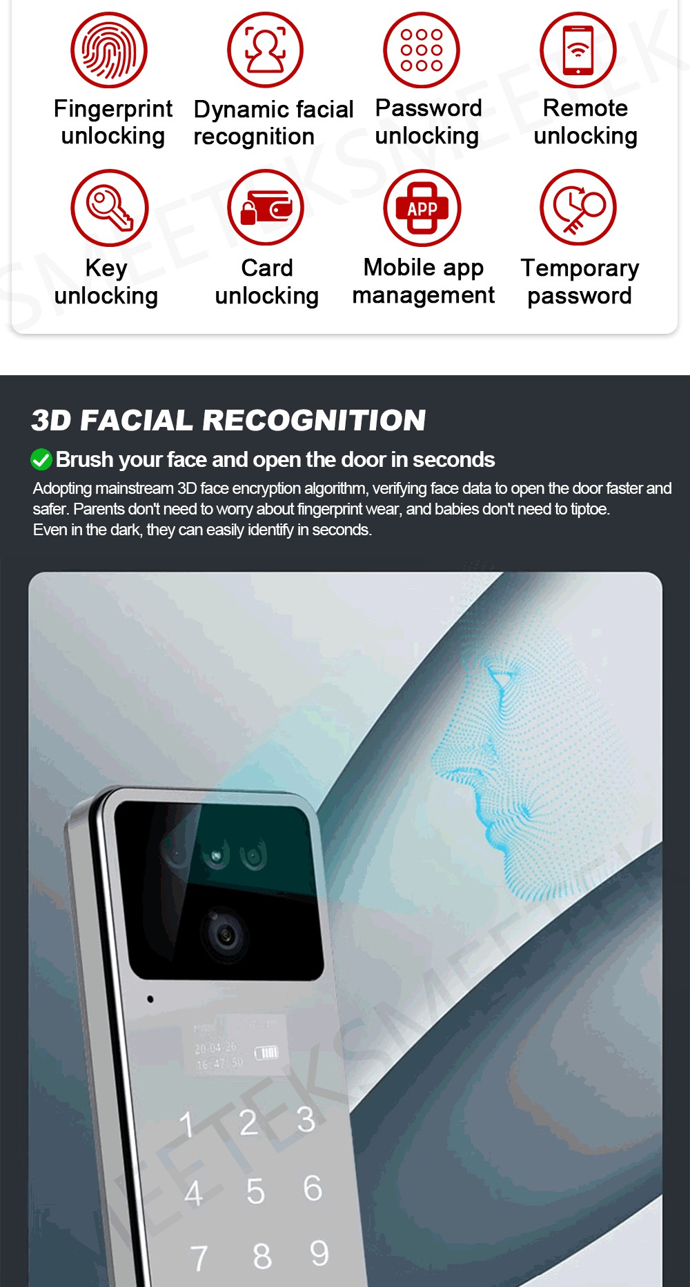 3D face recognition smart password lock electric fingerprint lock anti ...
