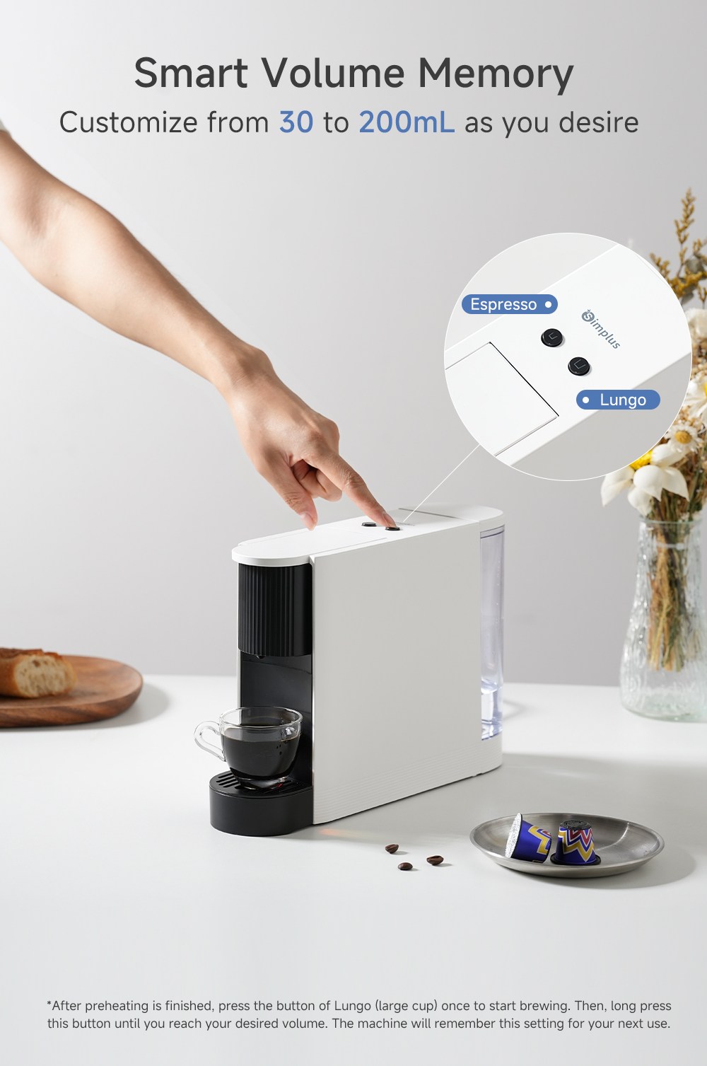 Simplus Coffee Maker | 20 Bar | 30s Rapid Preheat | 600ml Tank ...