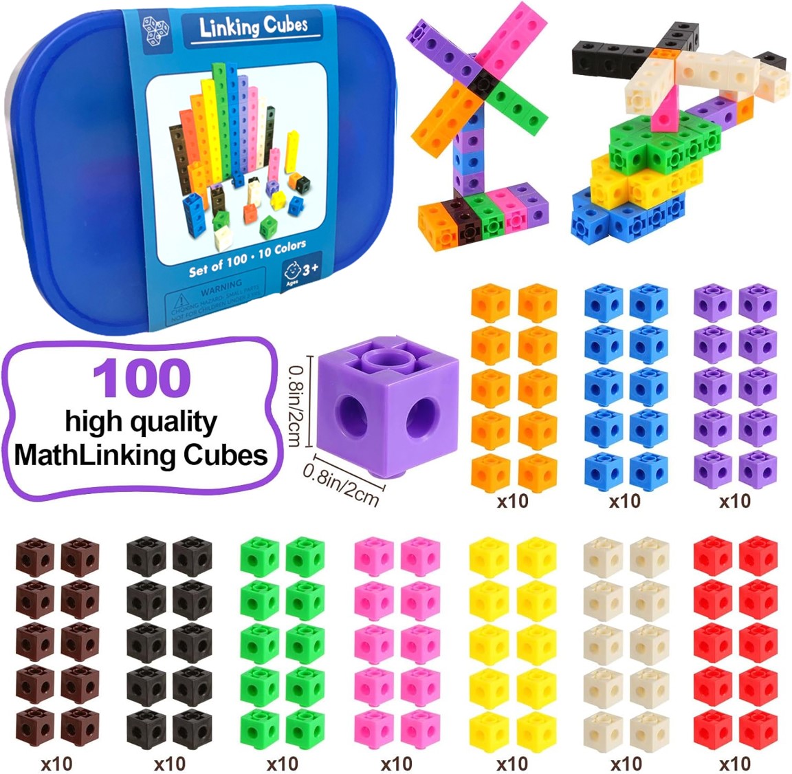 Mathlink Cubes Math Linking Cubes Set 100 pcs With Activity Cards ...