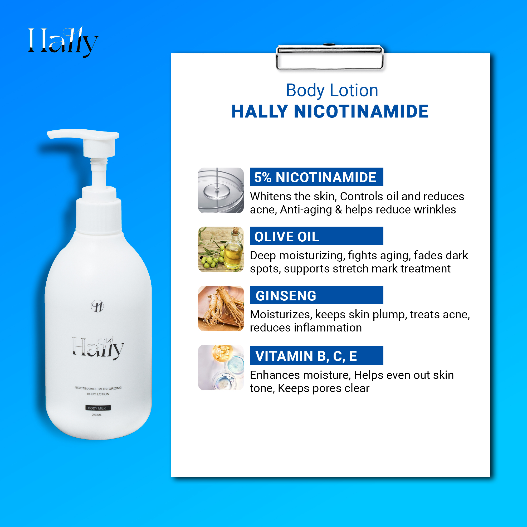 HALLY Nicotinamide Moisturising Body Lotion Body Milk 250ml (SG READY ...
