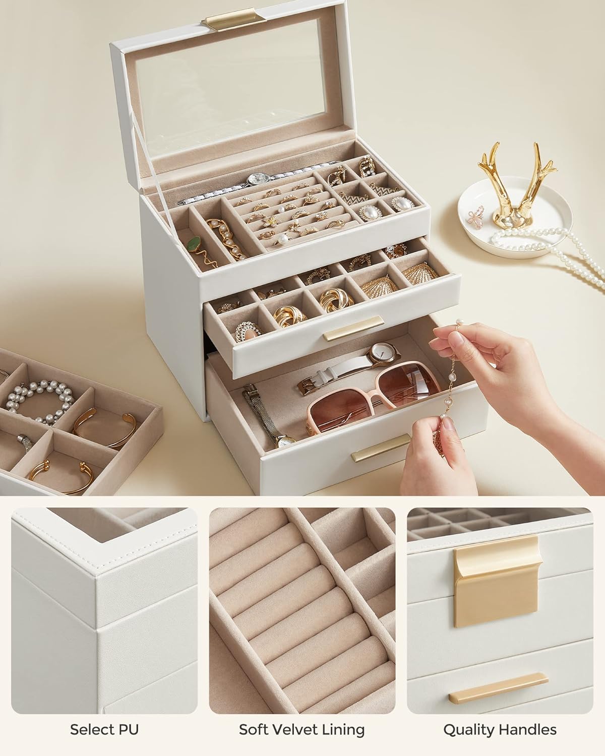 [SG SELLER]Premium Jewelry box with Glass Lid Jewellery box Organizer ...