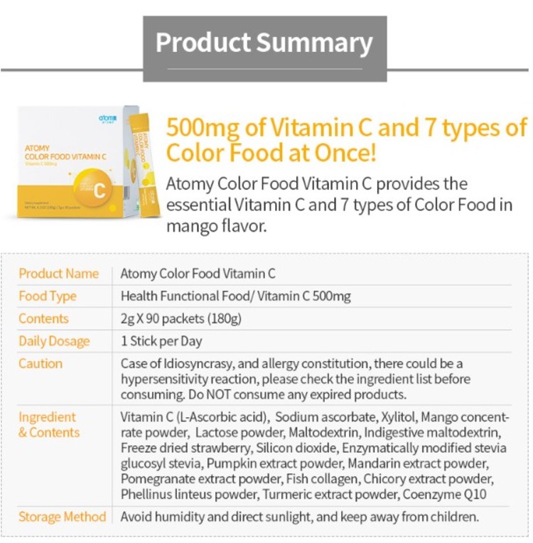Atomy Color Food Vitamin C 2g x 90 packets, Halal certified | Shopee ...