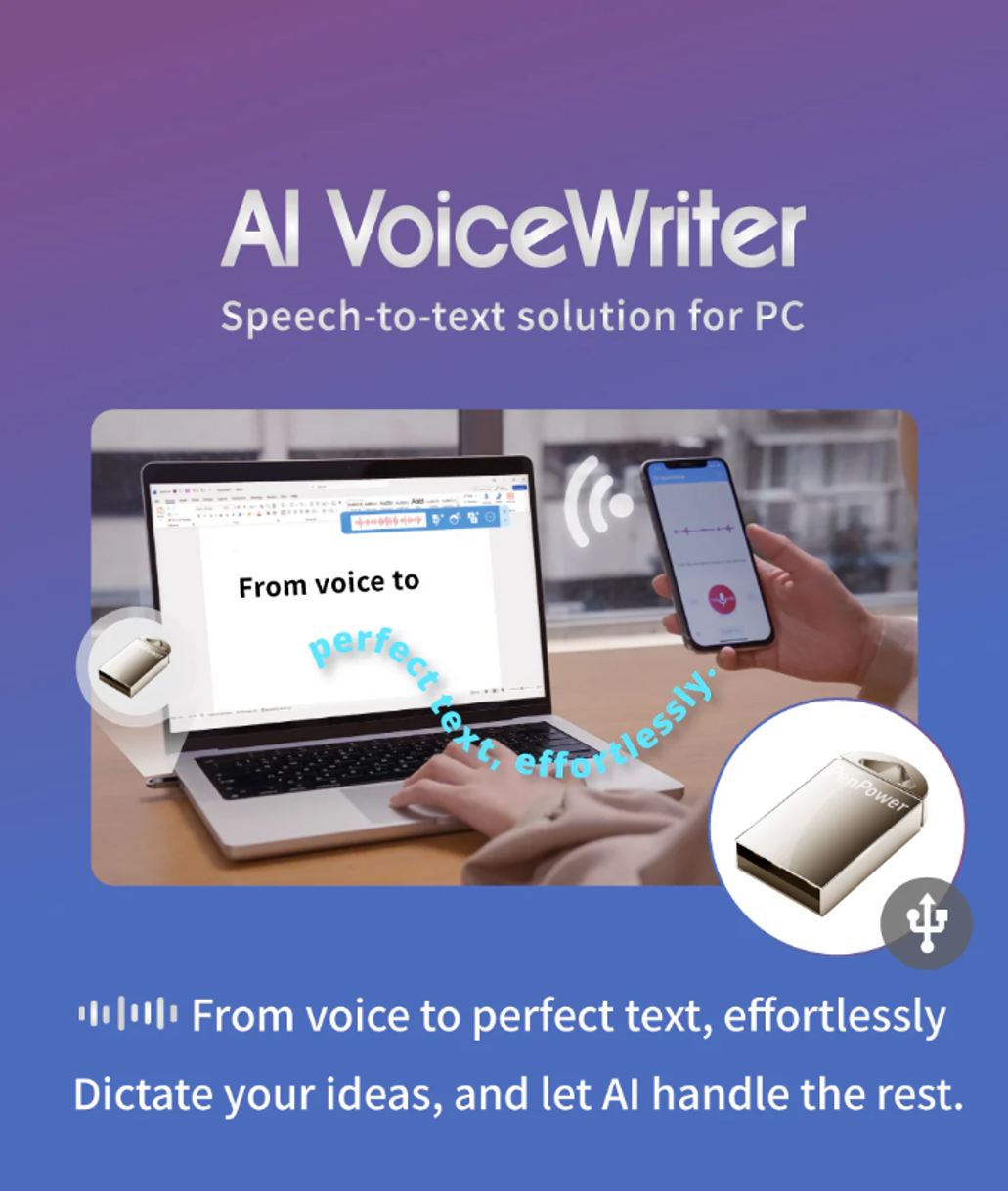 PenPower AI VoiceWriter - Smart Dictation & AI Writing Assistant ( USB ...