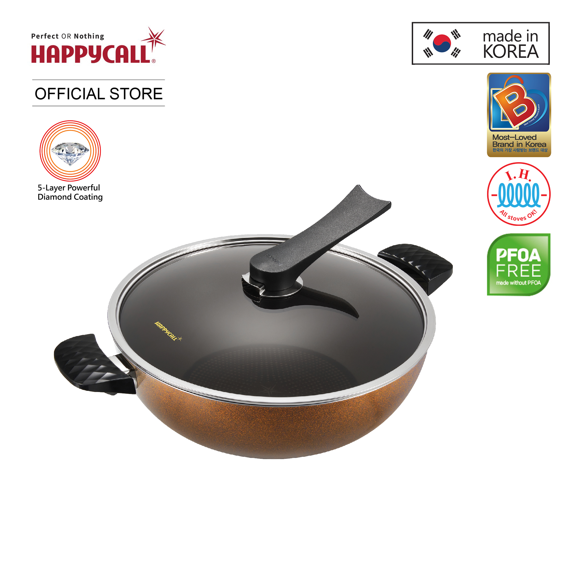 Happycall Diamond Luxe I.H. 32cm Die Cast Chef Wok + Self-standing Lid - 3900-0592 | Shopee ...