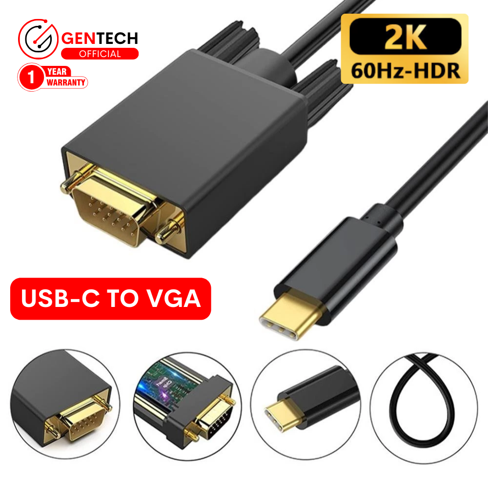 (SG) GenTech USB Type C to VGA Cable | 2K60Hz 1080p UHD HD | Gaming ...