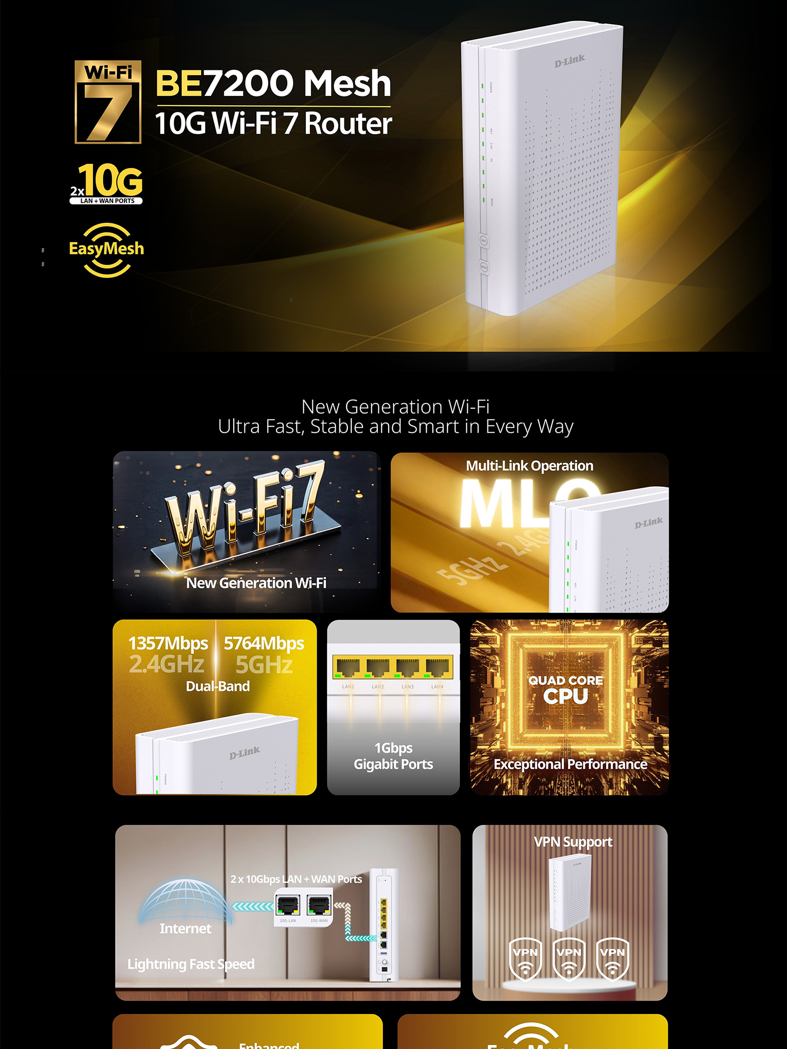 D-Link DPN-BE7212GR BE7200 10G Wi-Fi 7 EasyMesh Router | Shopee Singapore