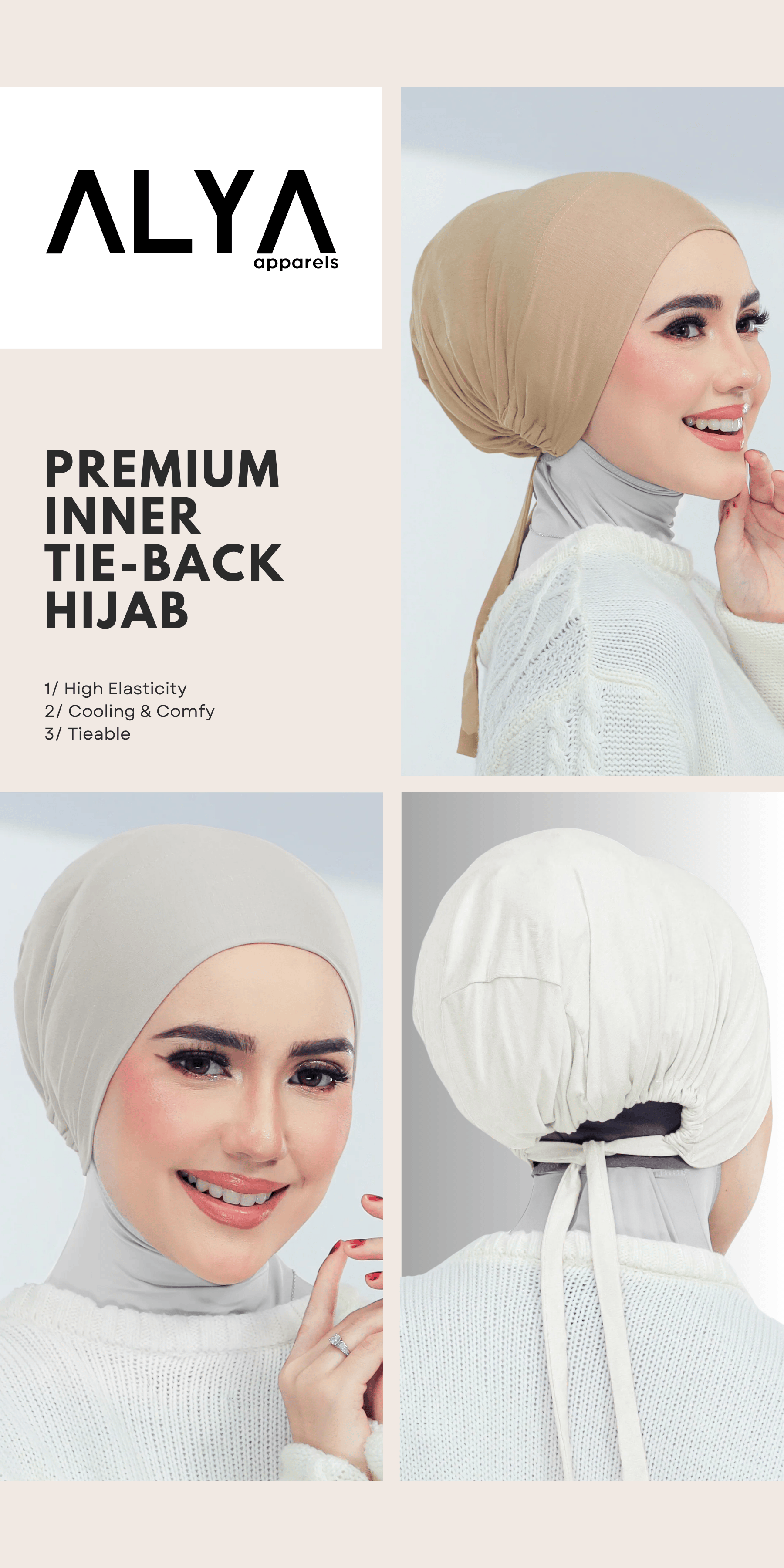 Premium Inner Tie Back Hijab ( Alya Adjustable Tie Up Inner Shawl ...