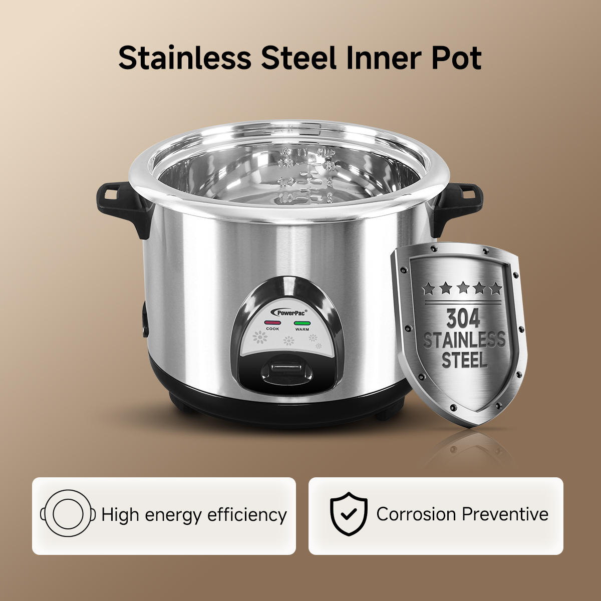PowerPac Rice Cooker 1.0L Rice Cooker with Stainless Steel Pot and Food ...