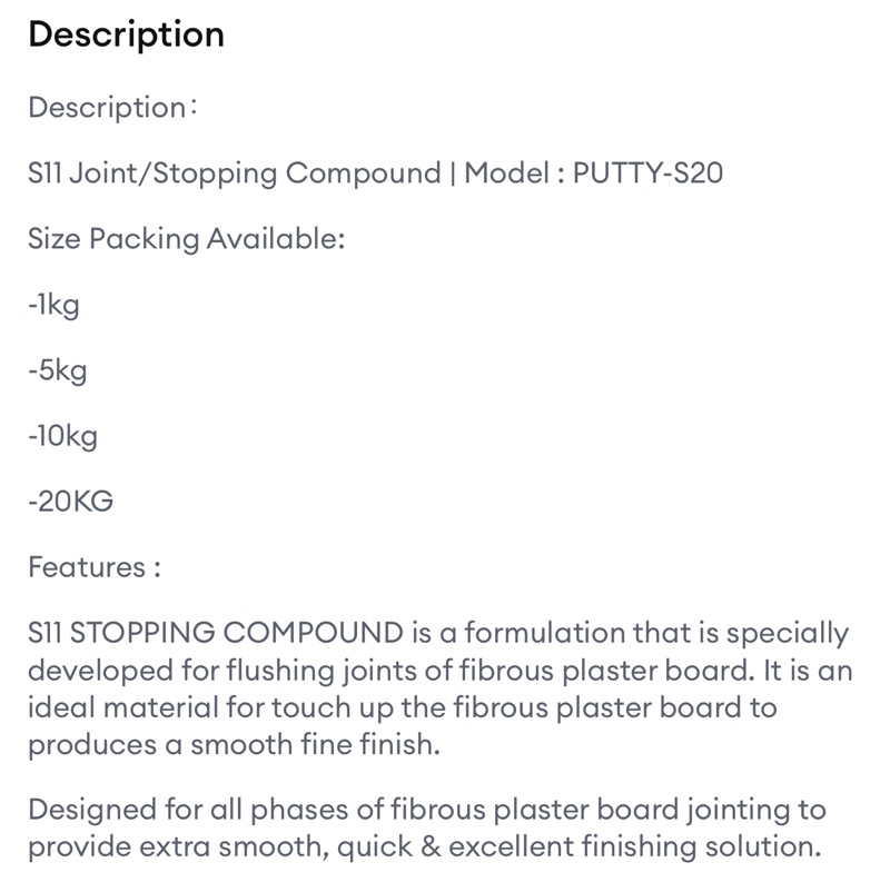 S11 STOPPING COMPOUND POWDER 1KG & 20KG | Shopee Singapore