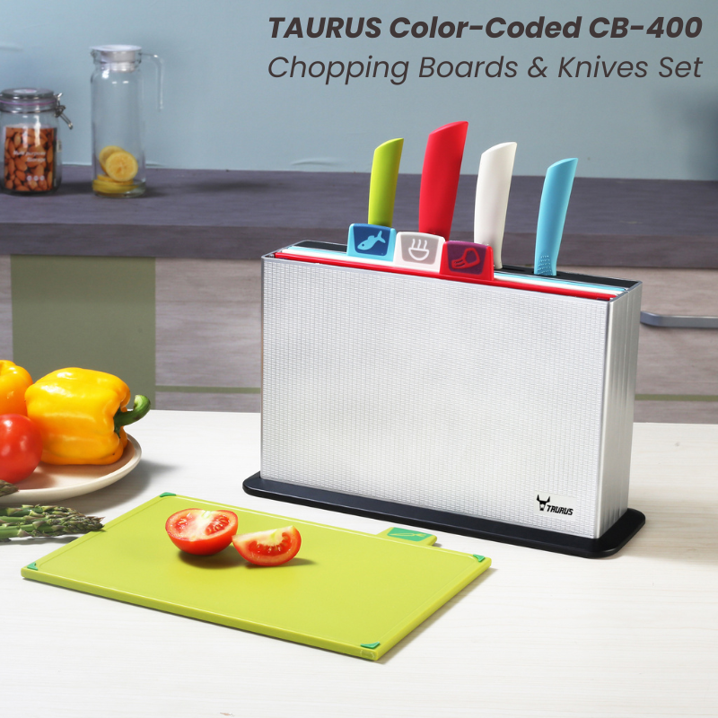 TAURUS Color-Coded Chopping Boards Set with Coordinated Knives ...