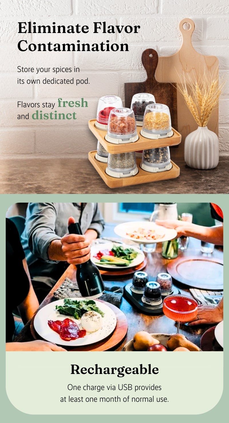 Finamill Pepper Mill & Spice Grinder │USB Rechargeable │ Adjustable ...
