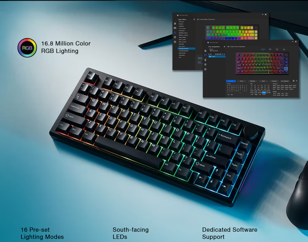 Tecware Alloy 75 Aluminium RGB Mechanical Keyboard w/ Knob & Custom Red ...
