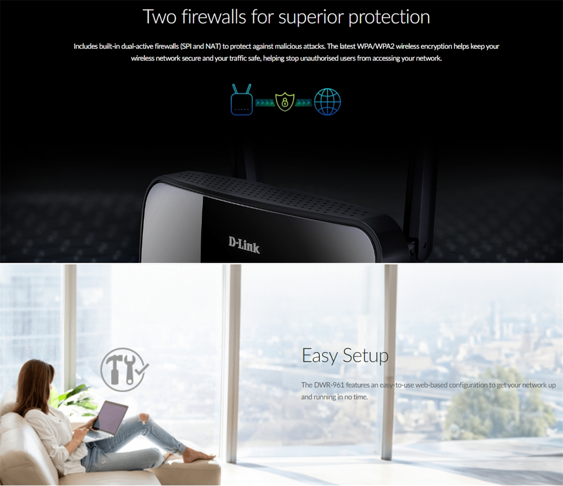 D-LINK DWR-961 4G Sim Card Dual band LTE Cat 6 Wireless AC1200 4 Port ...