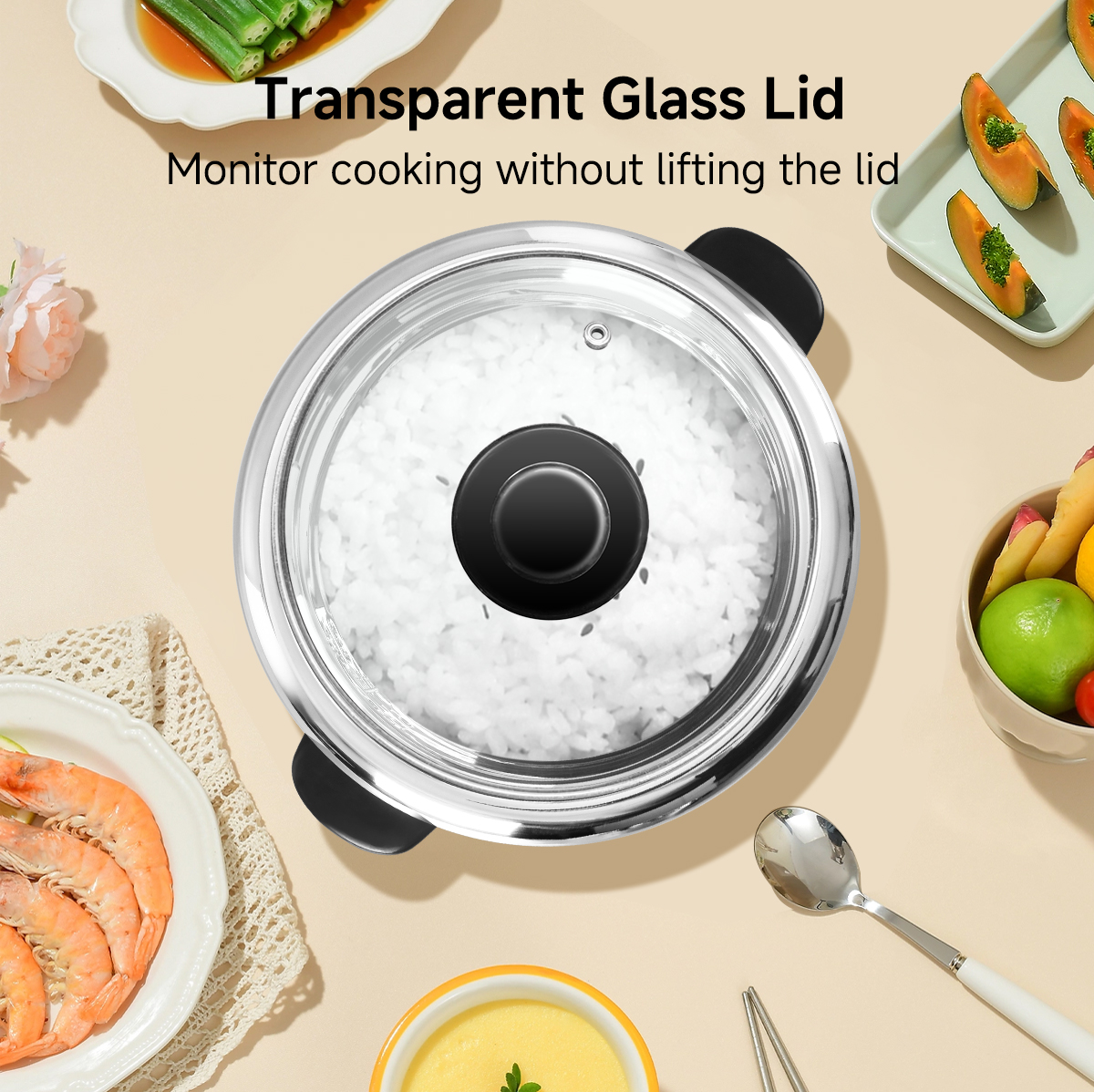 PowerPac Rice Cooker 1.8L, Rice Cooker with Stainless Steel Pot and ...