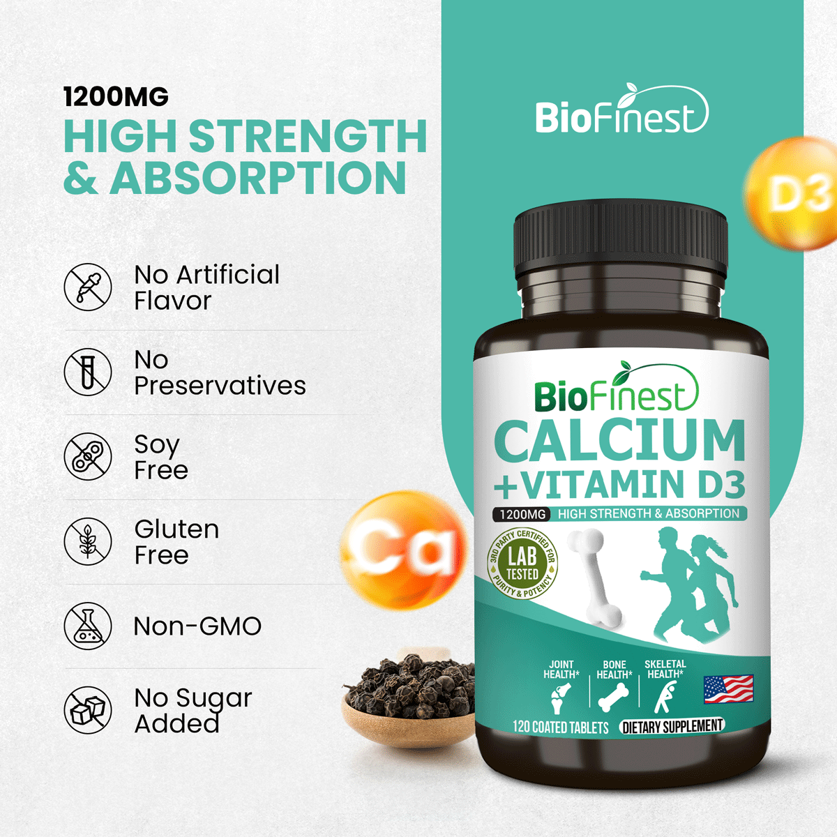 Biofinest Calcium Vitamin D3 Supplement - 1200mg Enhanced Absorption ...