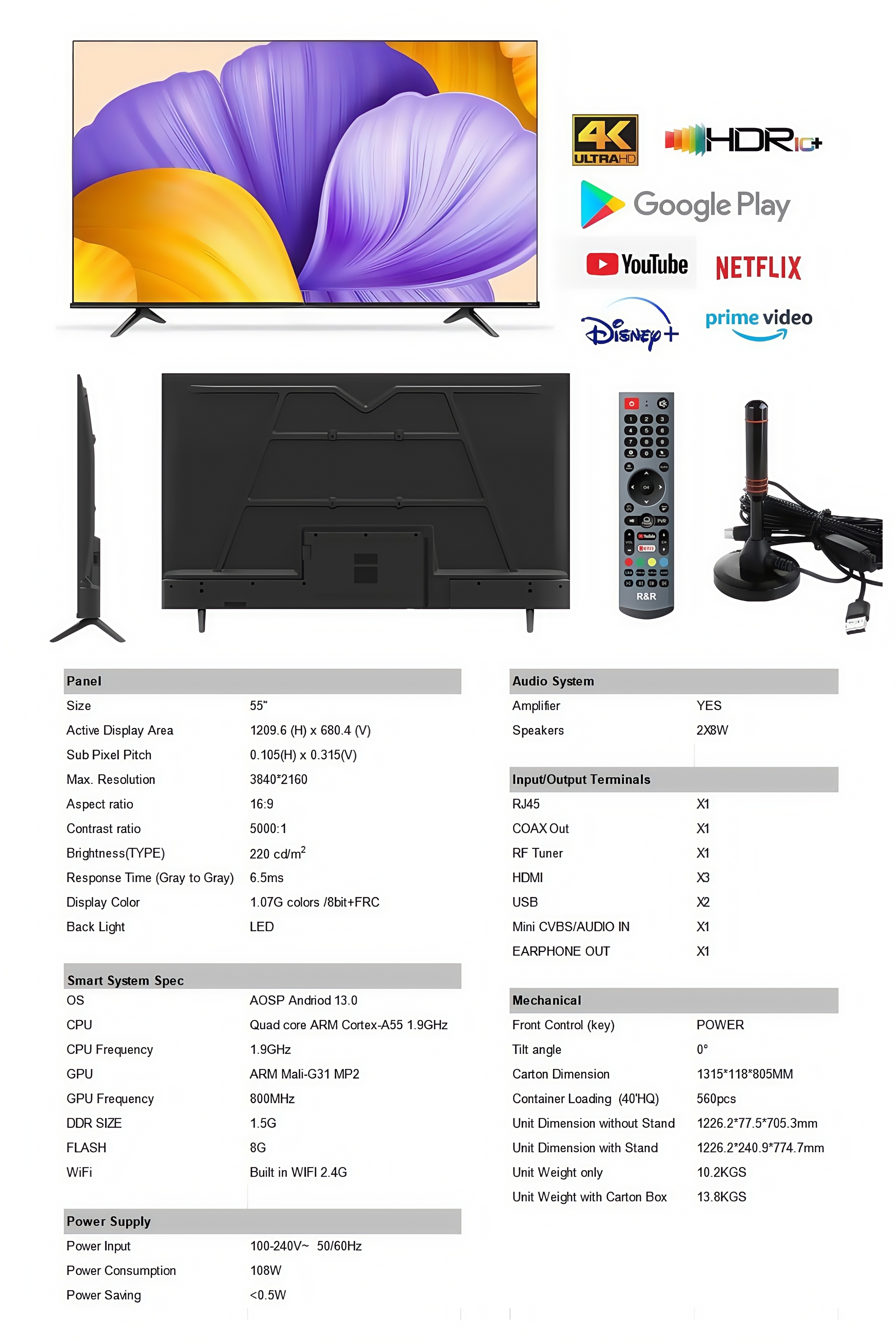 Smart TV 4K Android TV | Google TV| 32 43 55inch Digital TV | Wifi ...