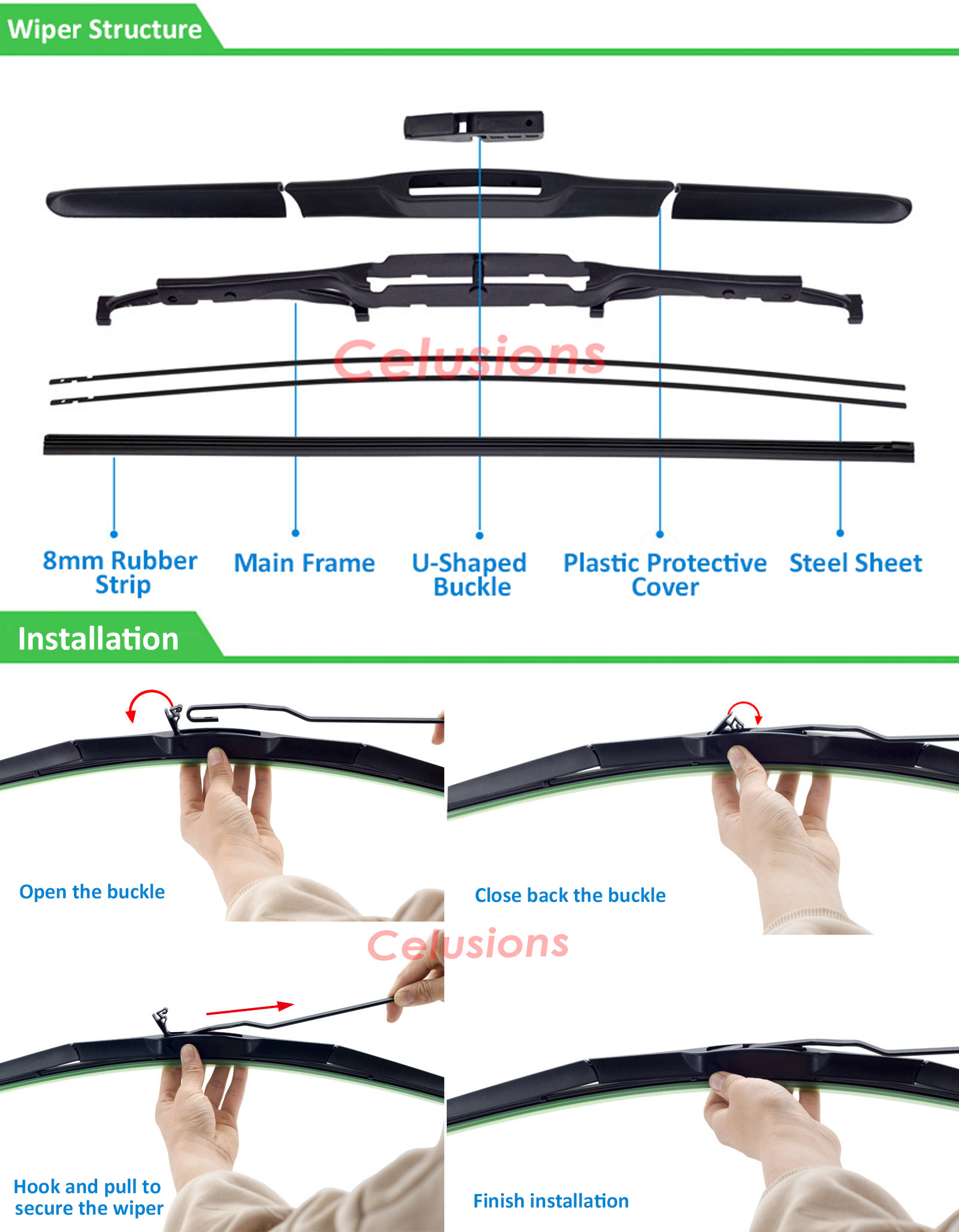 ️Hybrid | Frameless Car Front Wiper Blade ️14|16|17|18|19|20|21|22|24 ...