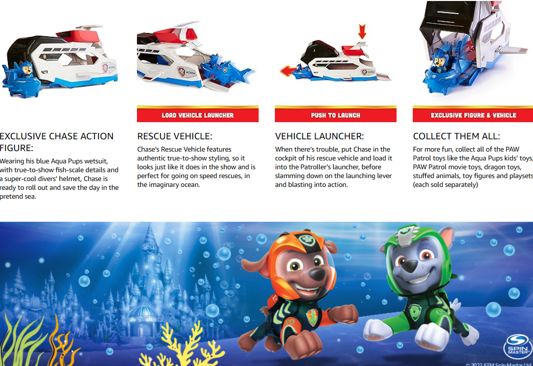 PAW Patrol Aqua Pups Whale Patroller Team Vehicle with Chase Action ...
