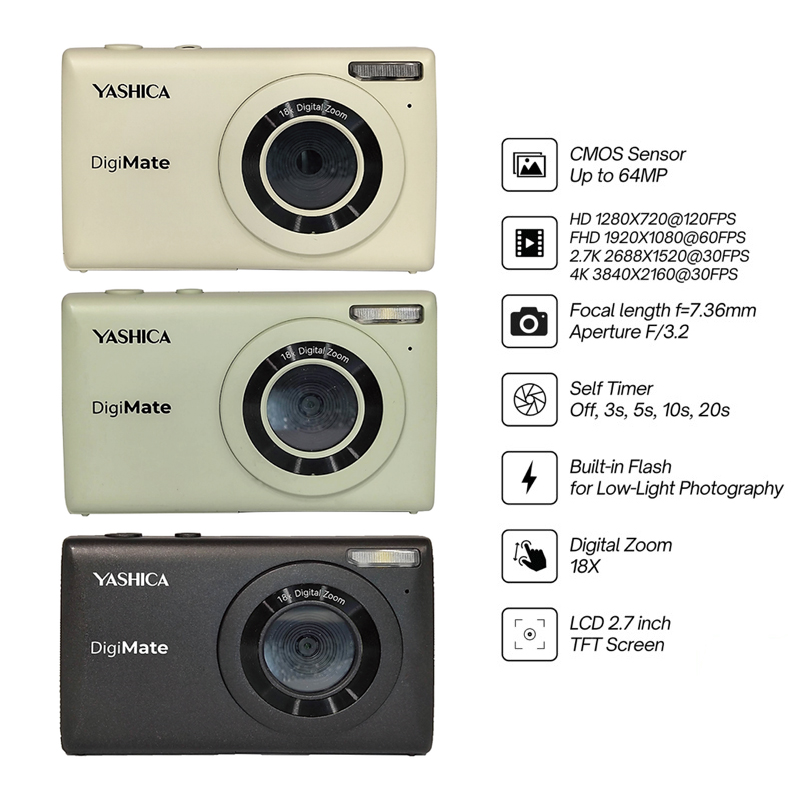 YASHICA DigiMate 64mp Compact Digital Camera 18x Zoom/ 4k Digital ...