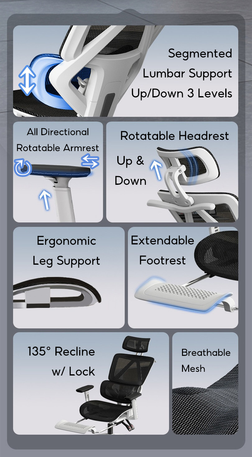 SG Stock | Ergonomic Full Mesh Chair + Lumbar Support Recliner HeadRest ...