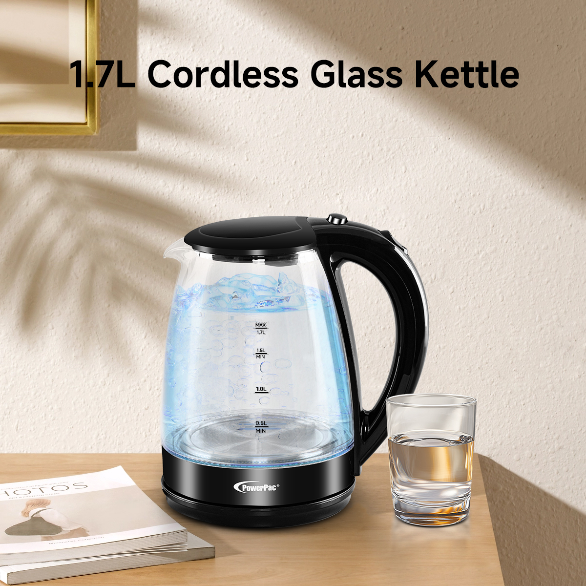 PowerPac Cordless Kettle Jug 1.7L Glass Jug, Electric Kettle (PPJ2004G ...