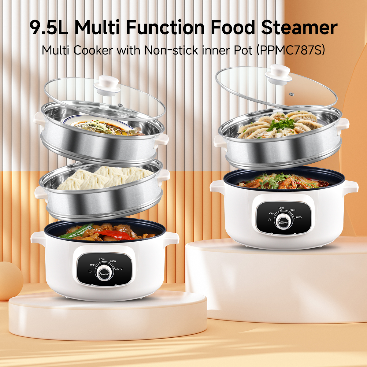 PowerPac 9.5L Multi Function Food Steamer, Multi Cooker with Non-stick ...