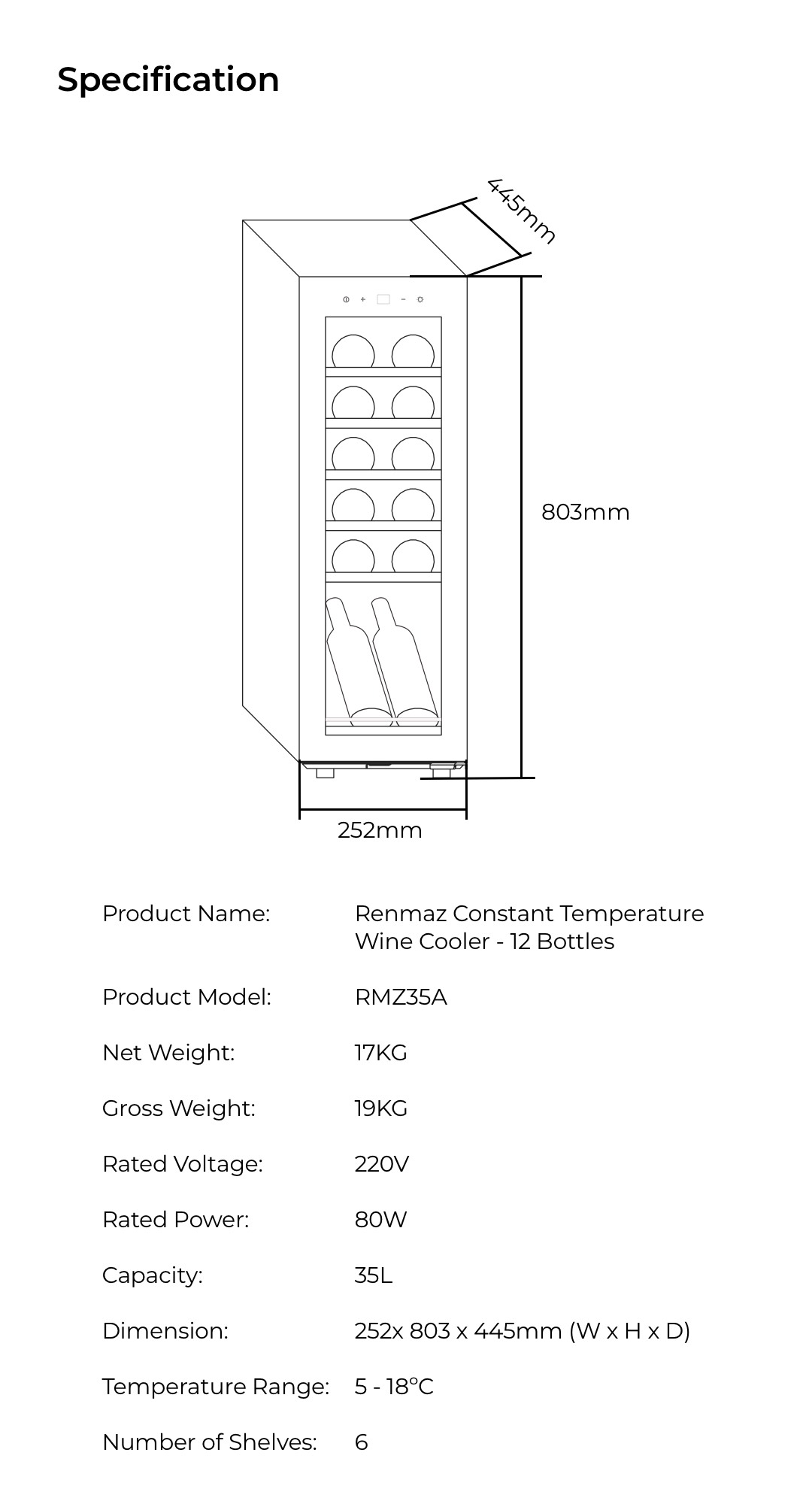 Renmaz Constant Temperature Wine Cooler 12/45/73 Bottle [Dual Zone, No ...