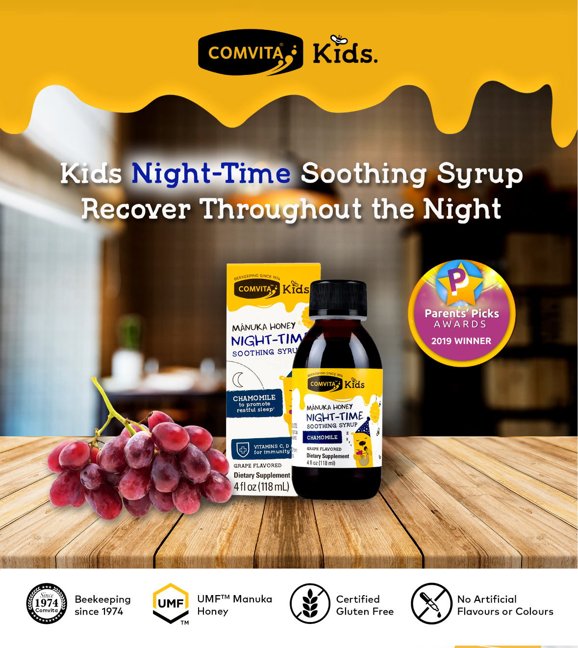 Comvita Kids Night-Time Soothing Syrup - Grape Flavour 118ml | Shopee ...
