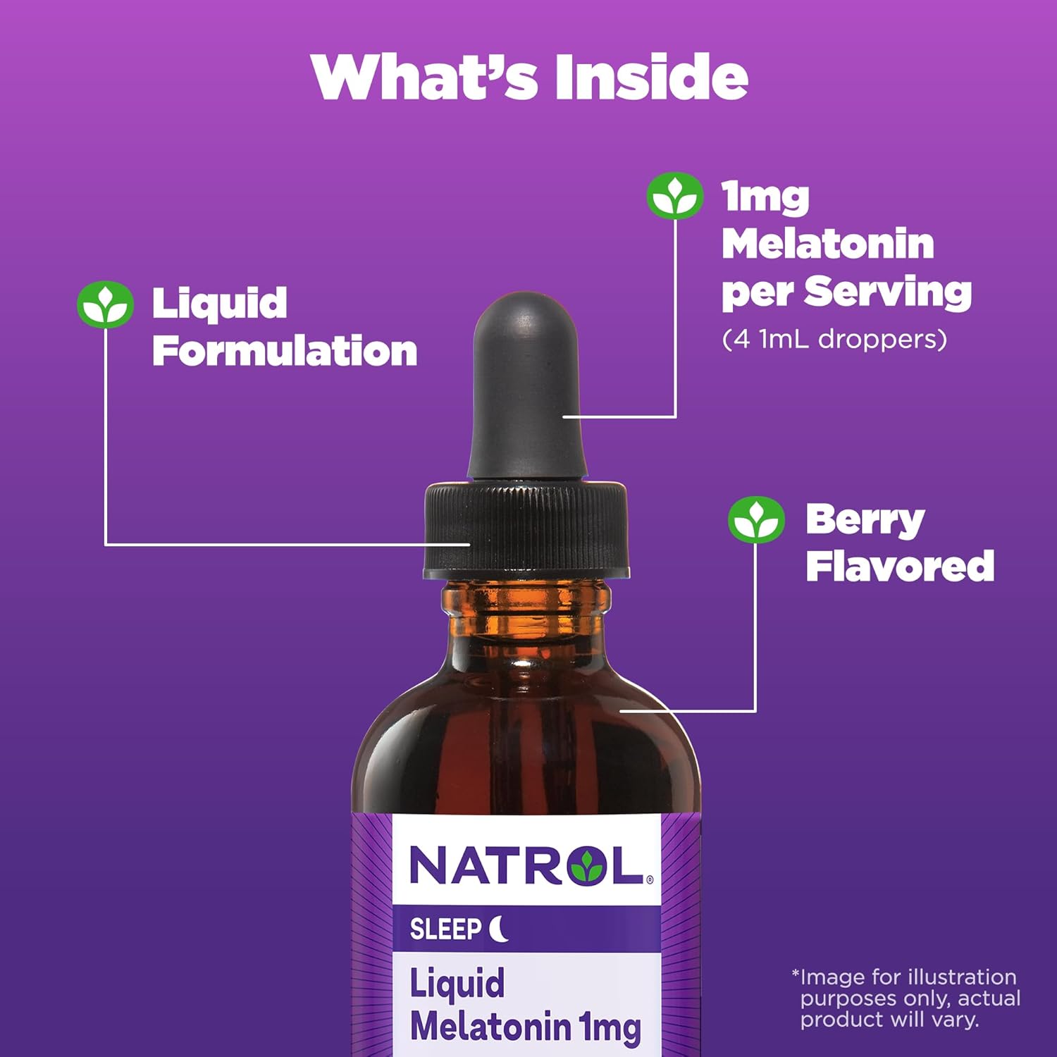 Natrol Liquid Melatonin 1mg, Berry-Flavored Dietary Supplement for ...