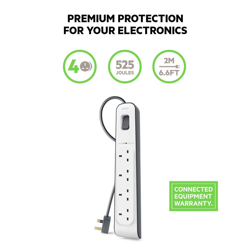 Belkin BSV400af2M-MY 4-Outlet Surge Protection Strip,2M | Shopee Singapore