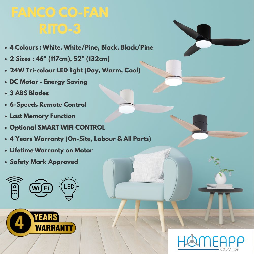 FANCO CO-FAN ceiling fan Rito 3 5 smart wifi 24W LED light remote ...