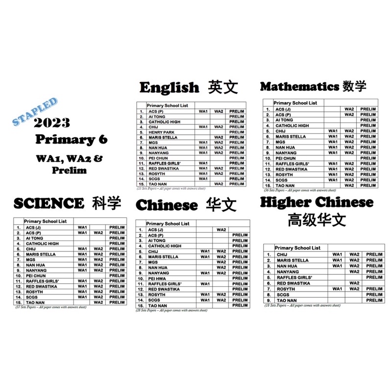 ☀️Ready Stock ☀️2020, 2021, 2022, 2023, 2024 P6 Top School Preliminary ...