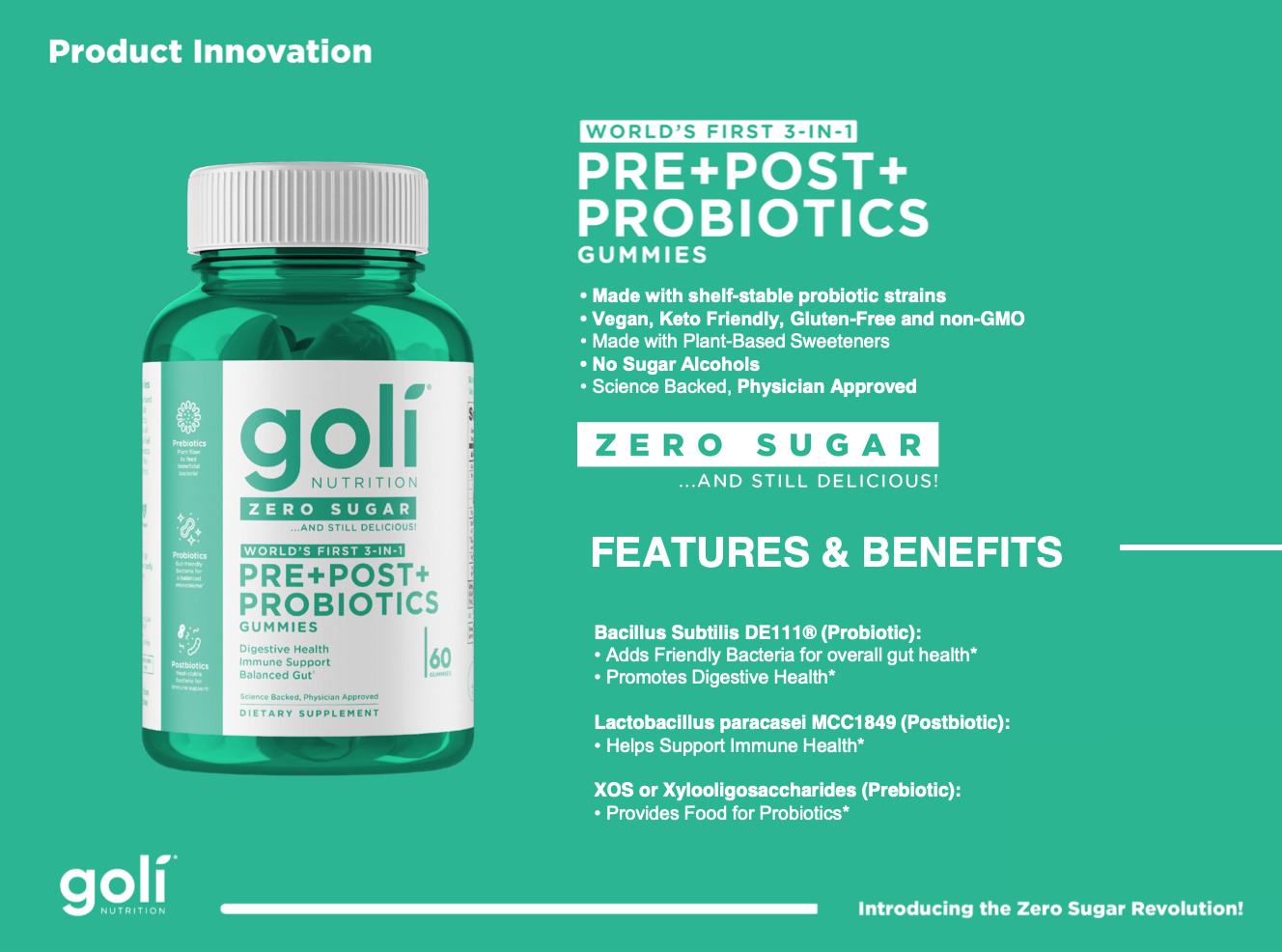 NEW Goli Nutrition Zero Sugar Pre+Post+Probiotics Gummies 60 Pieces ...