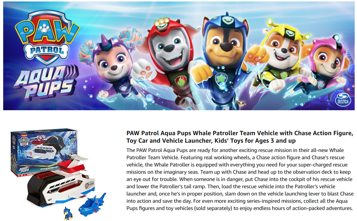 PAW Patrol Aqua Pups Whale Patroller Team Vehicle with Chase Action ...