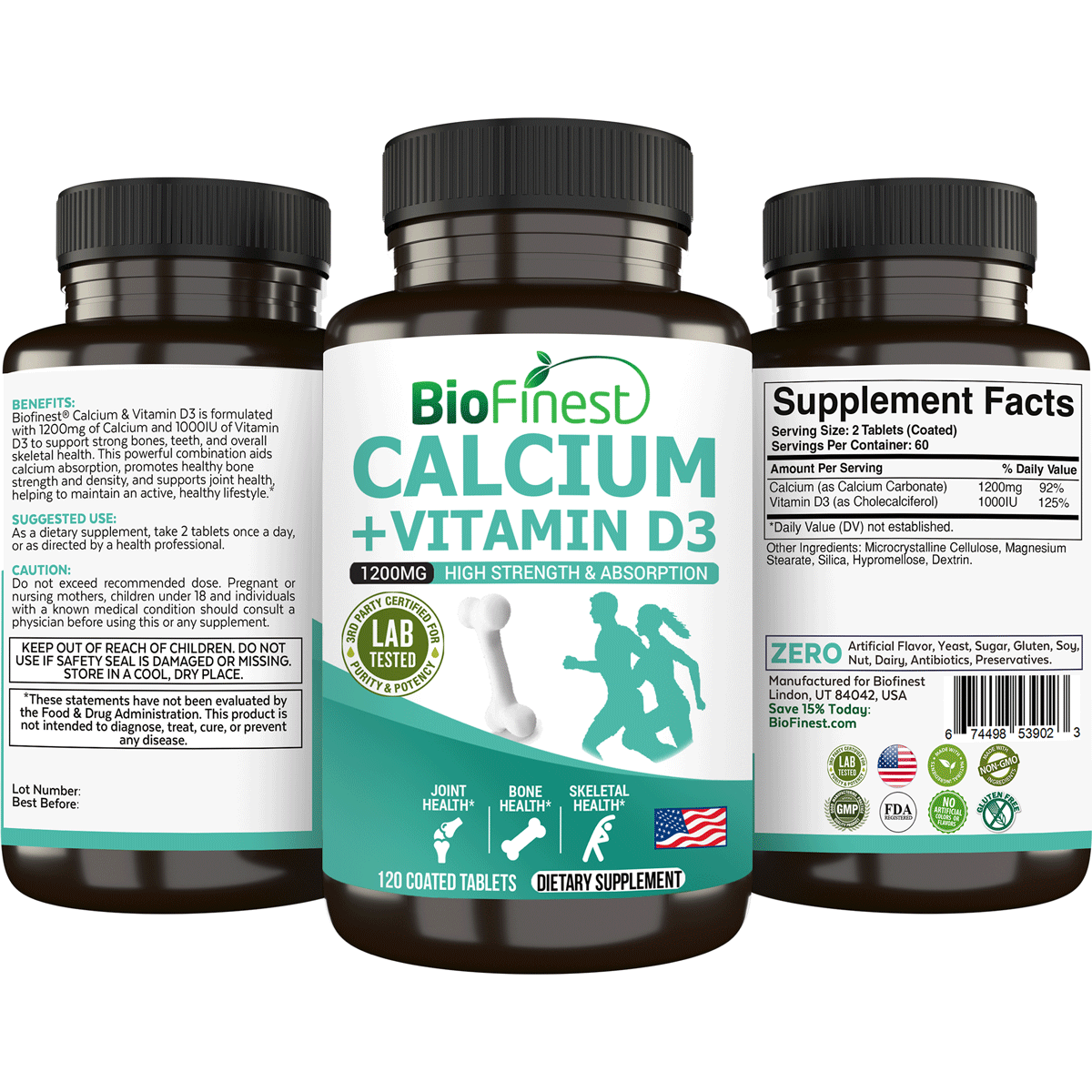 Biofinest Calcium Vitamin D3 Supplement - 1200mg Enhanced Absorption ...