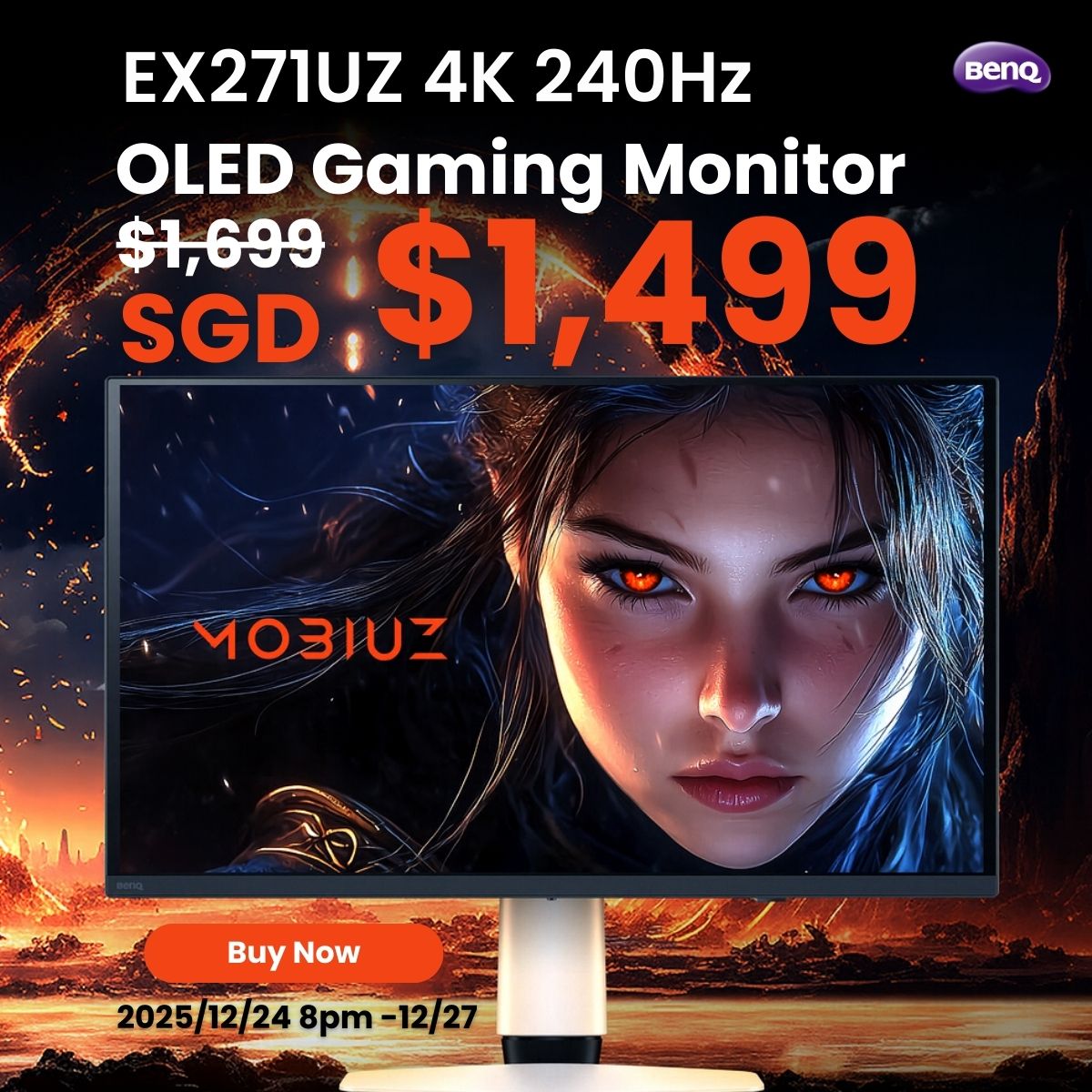 BenQ EX271UZ 27" 4K 240Hz OLED 0.03ms GTG VESA HDR400 MOBIUZ Gaming ...
