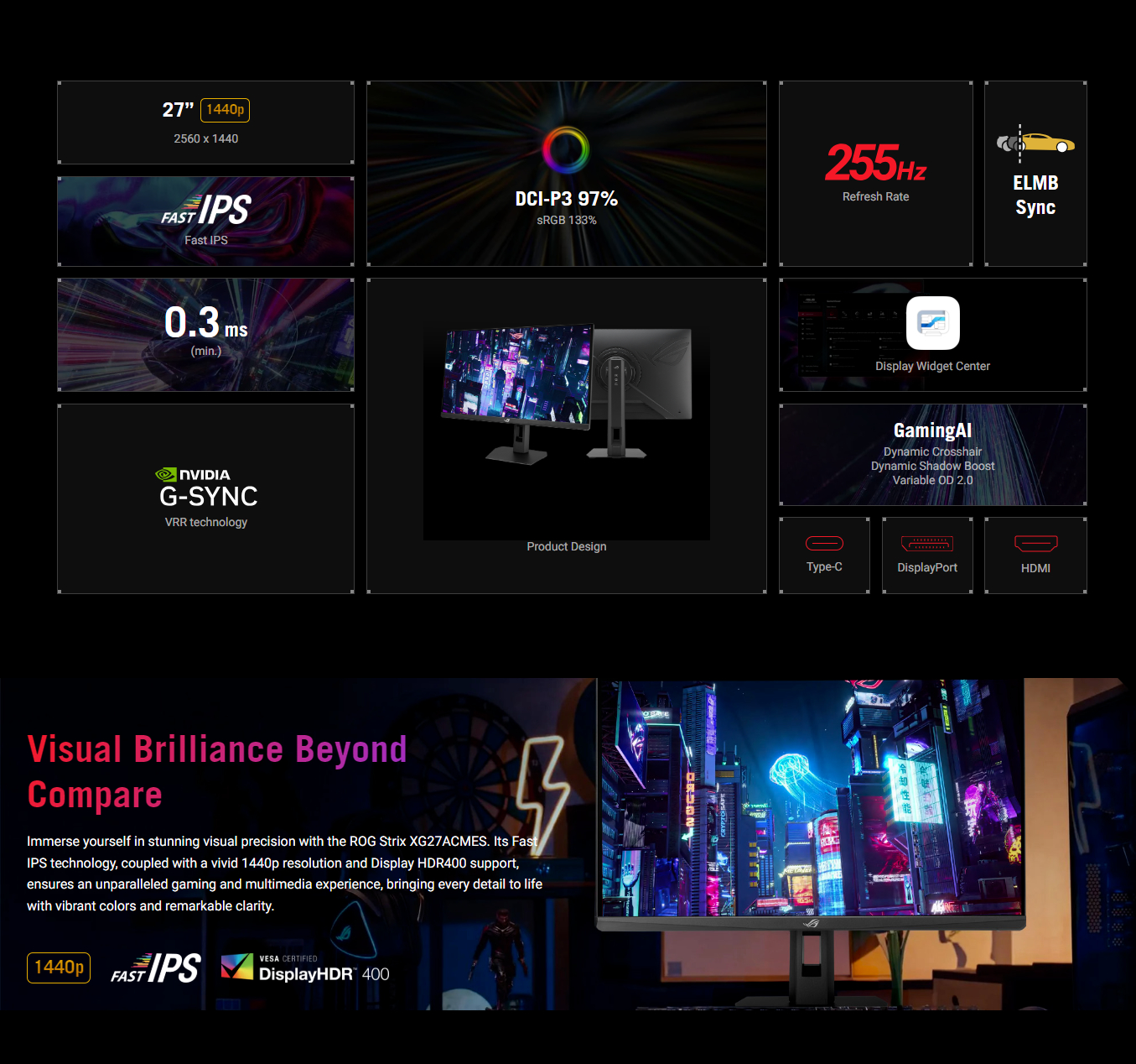 ASUS ROG Strix XG27ACMES Gaming Monitor – 27-inch 2560x1440, 255Hz OC ...