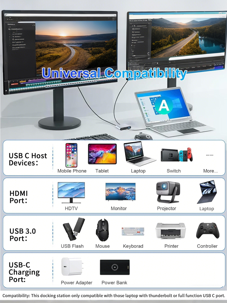 HCKTec HDMI Splitter USB-C To Dual HDMI Adapter Type C To 2 HDMI ...