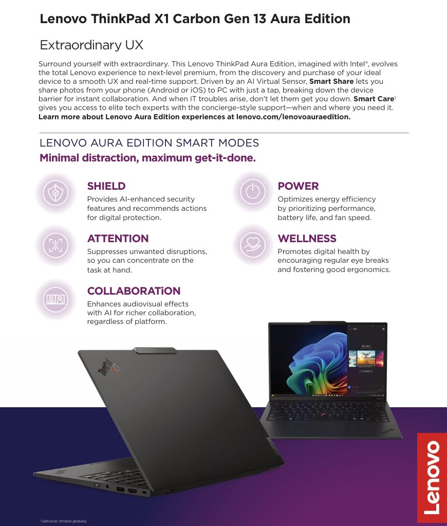 ThinkPad X1 Carbon Gen 13 Aura Edition |14” 2.8K OLED| Core Ultra 7 ...