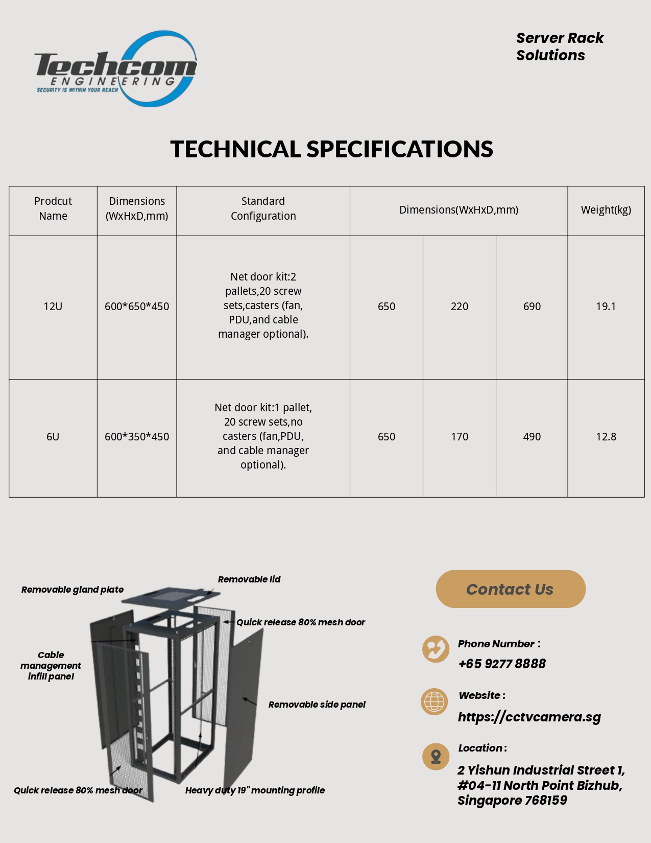 TC-12U-600G / 12U Wall Mount Server Rack for CCTV IP Camera | Network ...