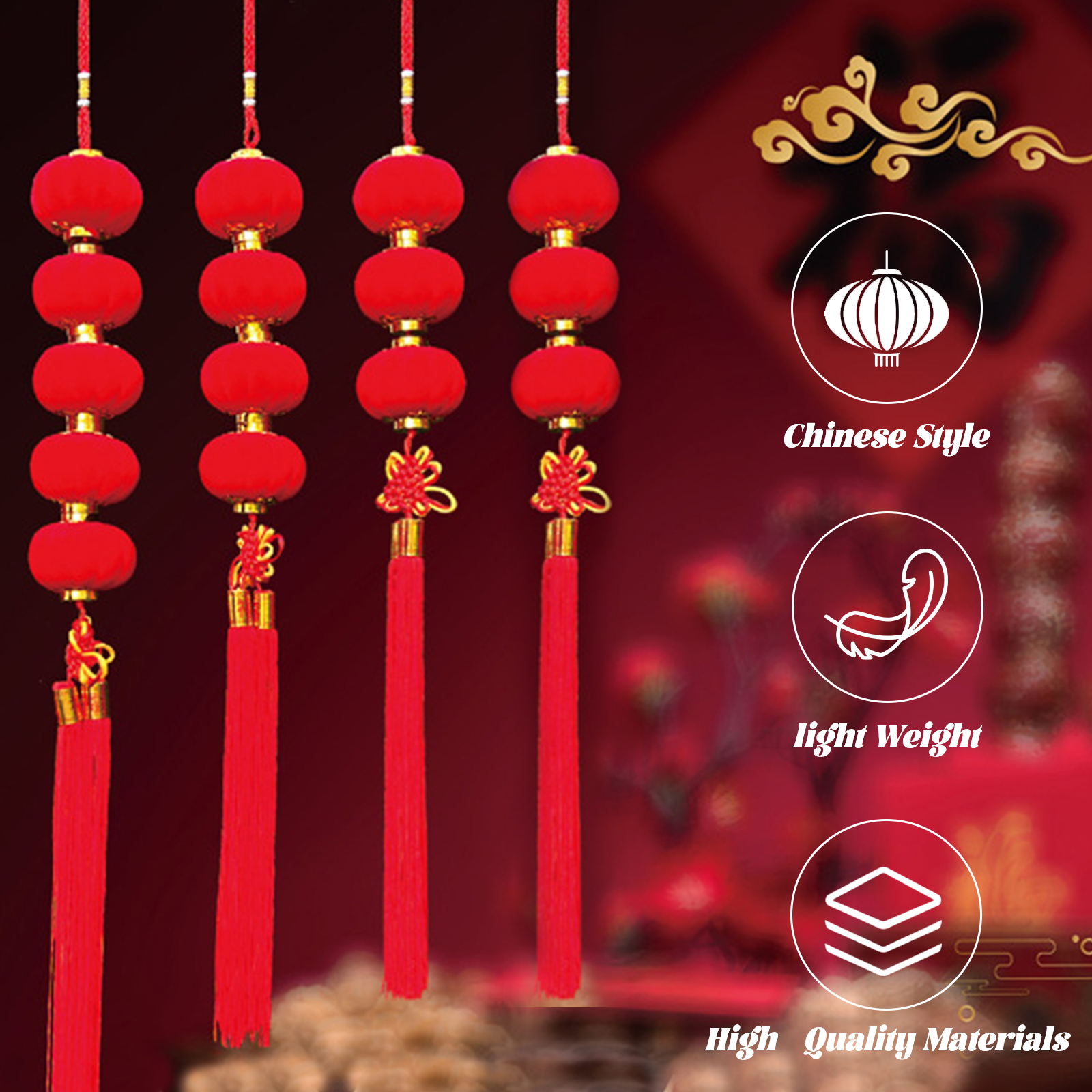 [SG Stock] ISIYINER CNY Decoration Flocked Red Lantern String | Chinese ...