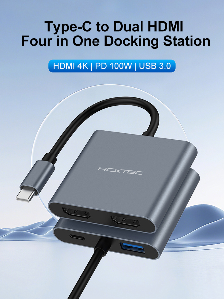 HCKTec HDMI Splitter USB-C To Dual HDMI Adapter Type C To 2 HDMI ...