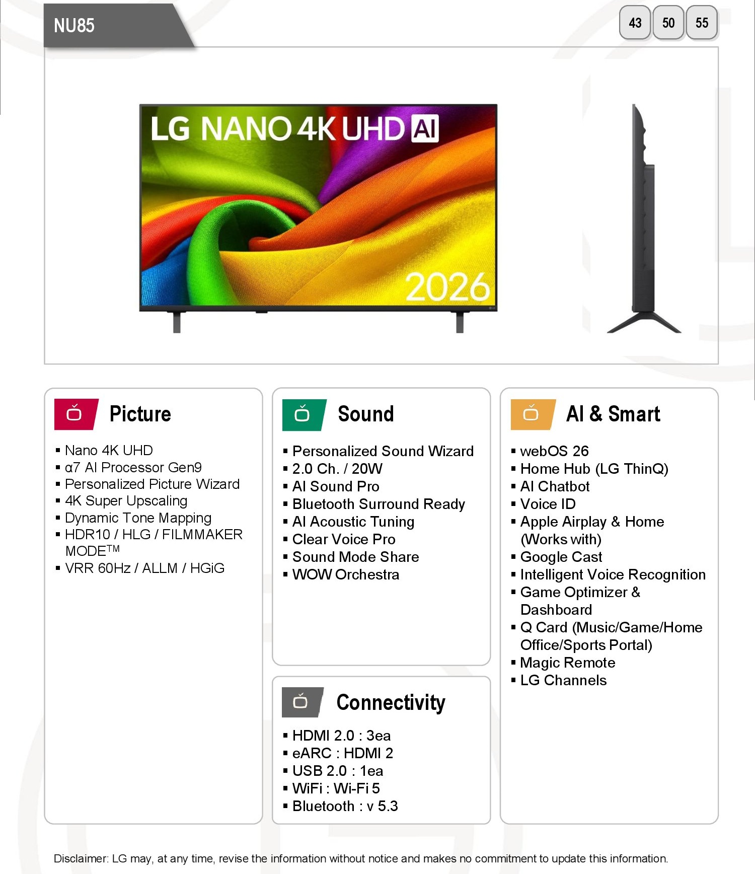 LG 50NU855BPSA 50" ThinQ AI NANO 4K UHD TV ENERGY LABEL: 4 TICKS 3 ...