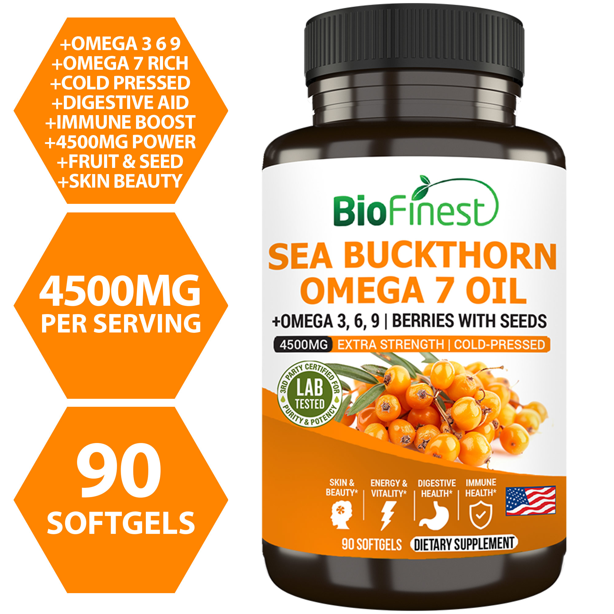 Biofinest Sea Buckthorn Omega 7 Oil 4500mg Supplement (90s) | Shopee ...