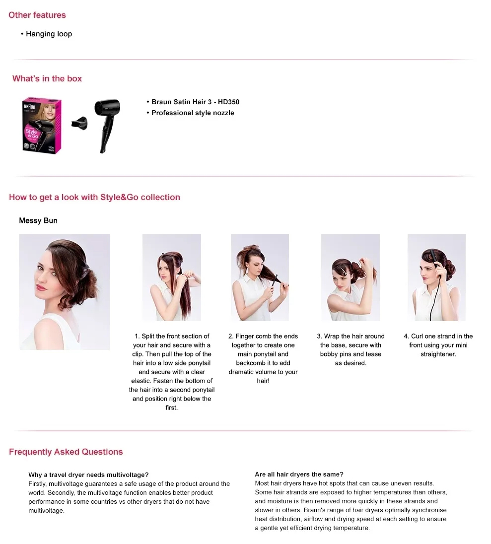 Braun Satin Hair 1 HD 130 Hair Dryer Style & Go Black | Shopee Singapore