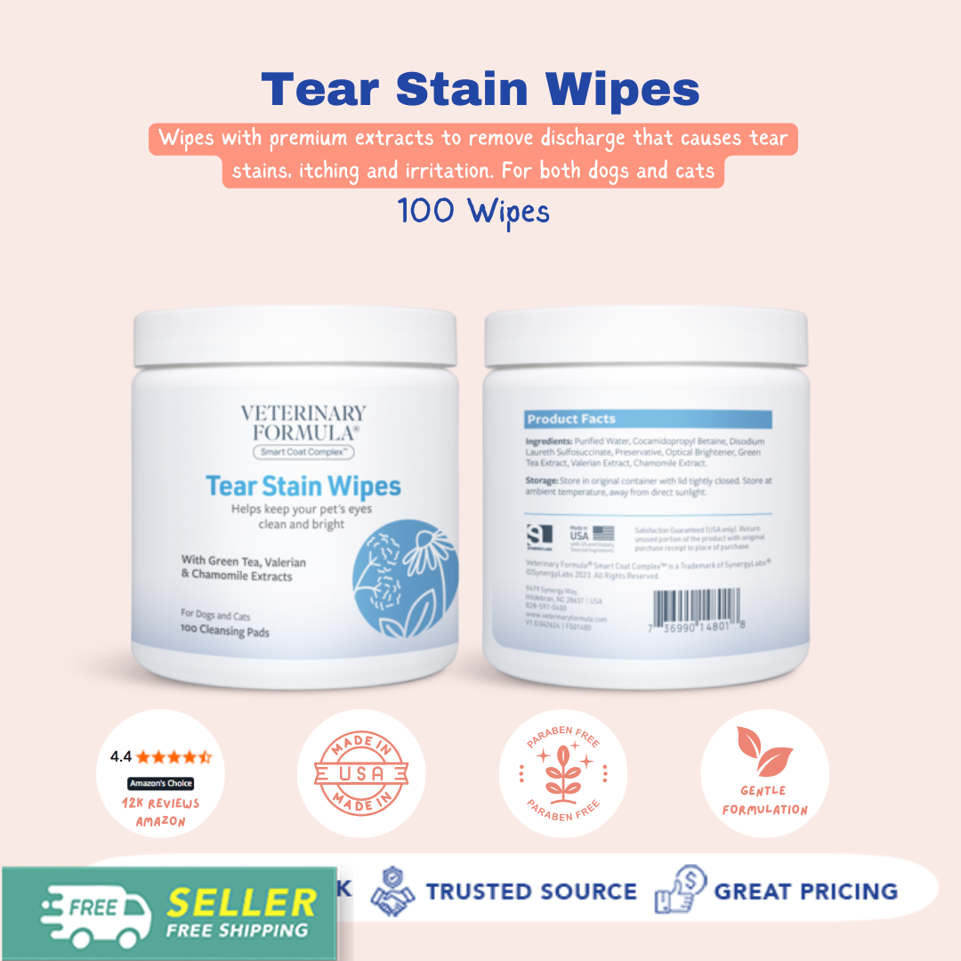 Veterinary Formula Tear Stains Wipes (100 Wipes) for Cats & Dog | Made ...