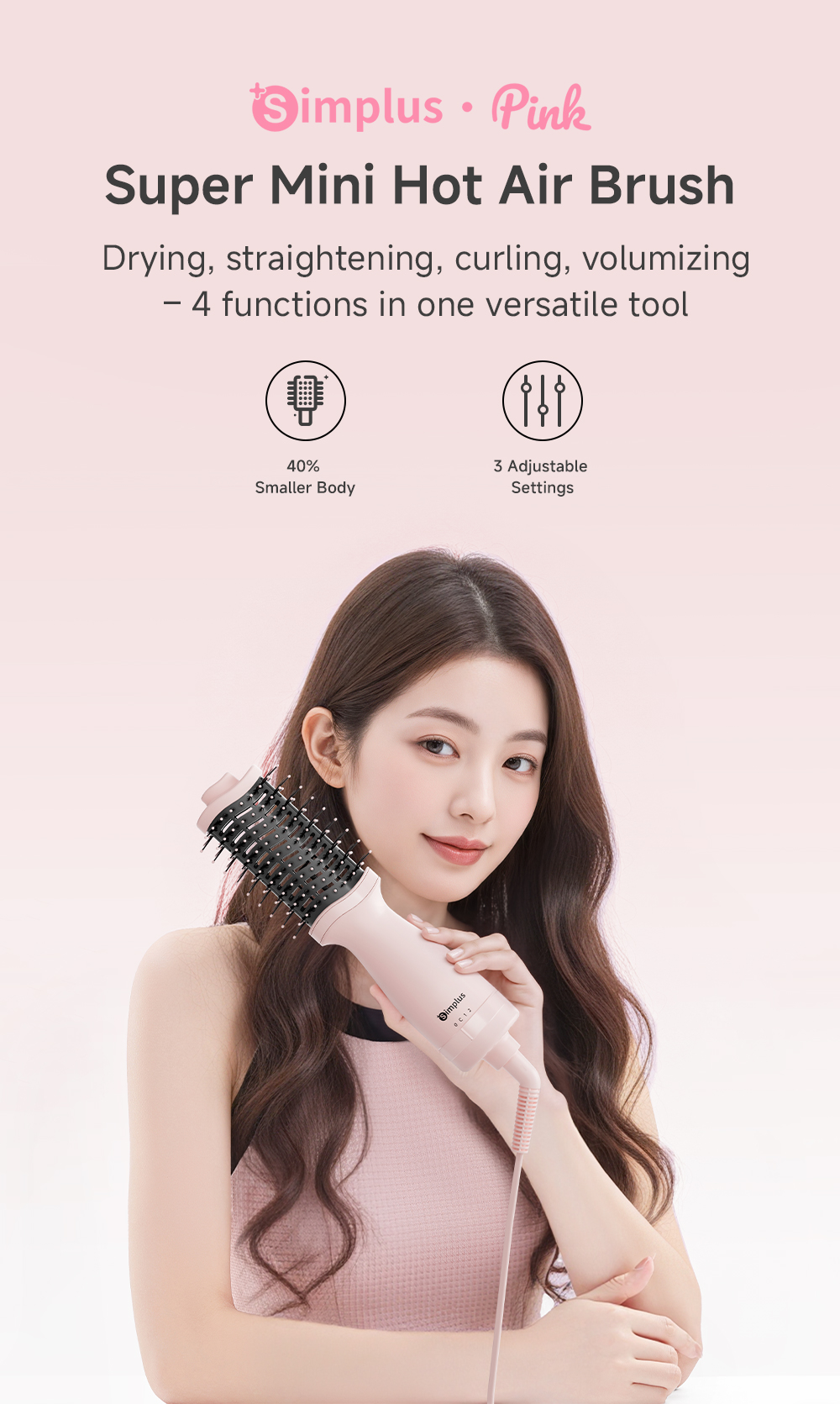 Simplus 4-in-1 Hot Air Brush | Dry, Curl, Straighten & Volumize | 3 ...
