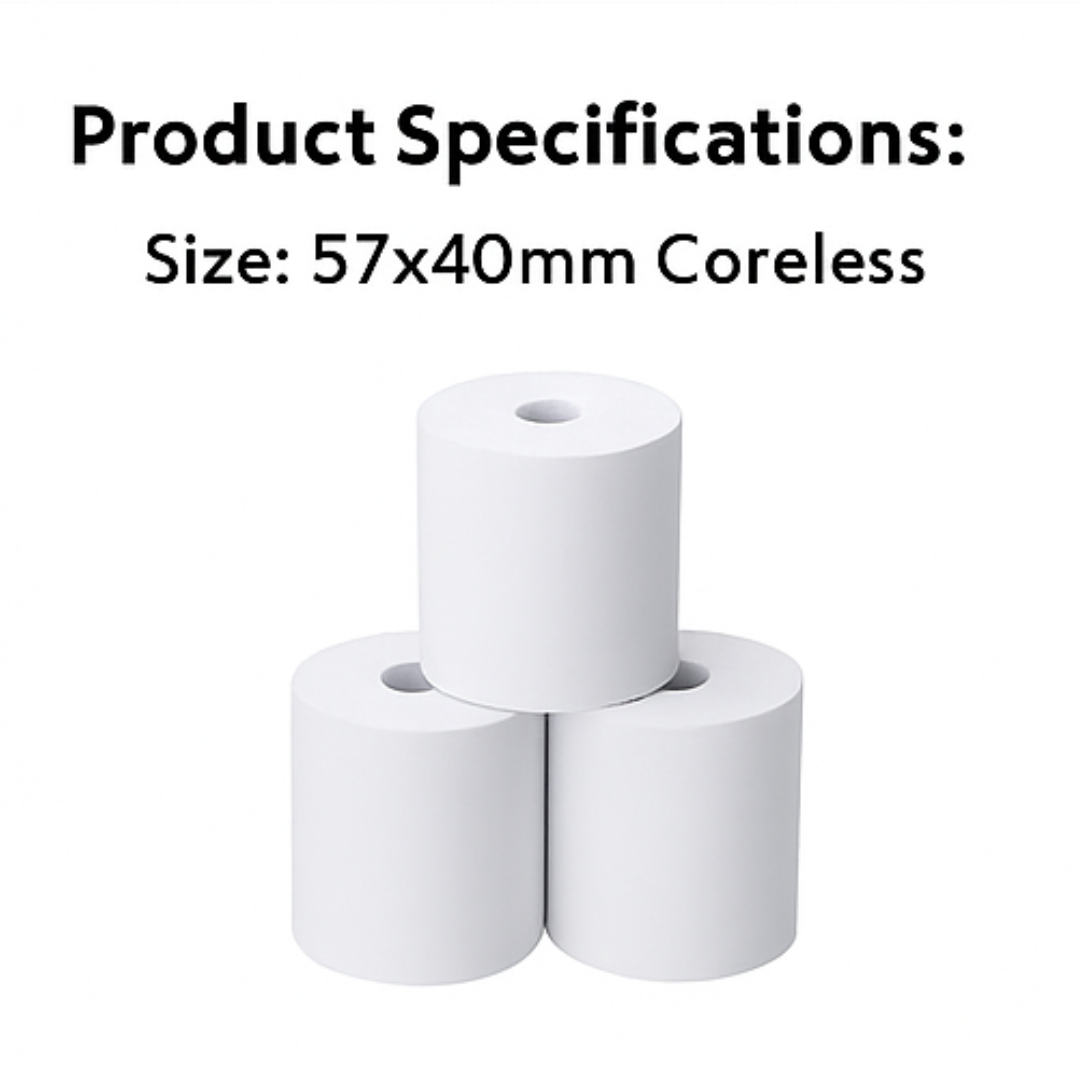 (DIY MONKEY) 57×40mm Coreless Thermal Receipt Paper Roll – POS Cash ...
