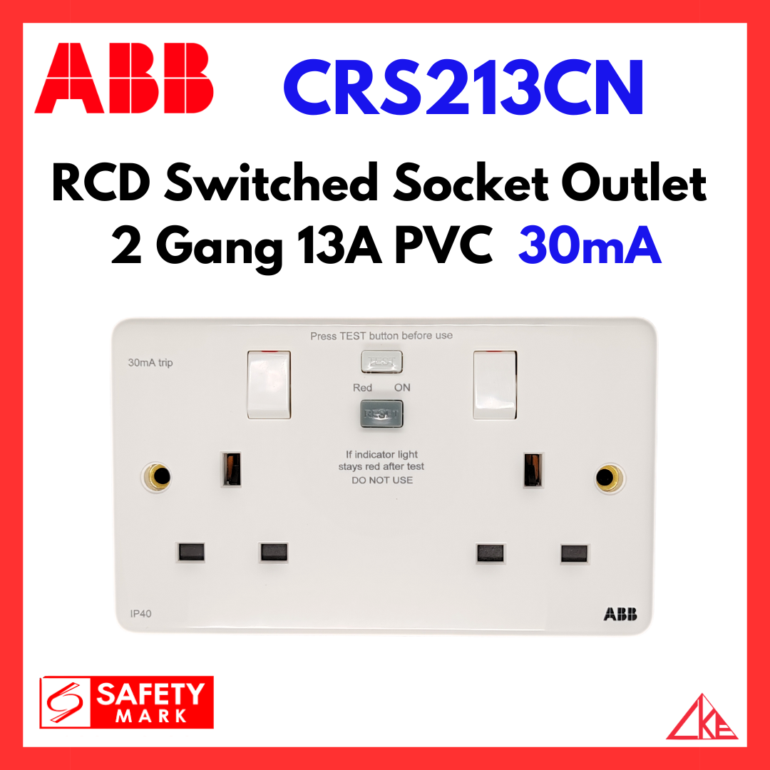 (SG Stock) ABB (10mA / 30mA) 2 Gang 13A RCD Switched Socket Outlet PVC ...