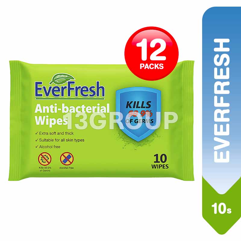 EverFresh Anti-Bacterial Wet Wipes / Alcohol-Free, 10 Sheets (Bundle ...